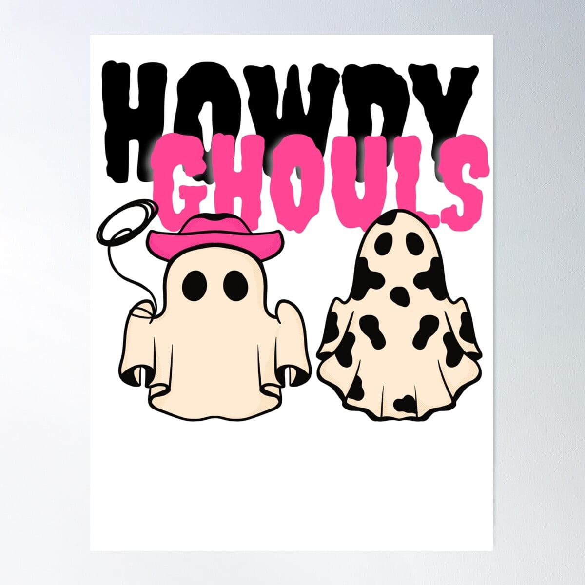 Howdy Ghouls Ghost Cowgirl Cowboy And Ghost Cow Poster Wall Art, Modern ...