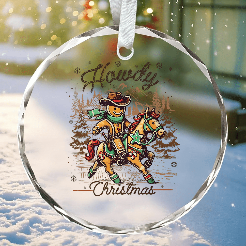 Howdy Gingerbread Cowboy Ride Horse Western Ornament, Crystal Glass ...