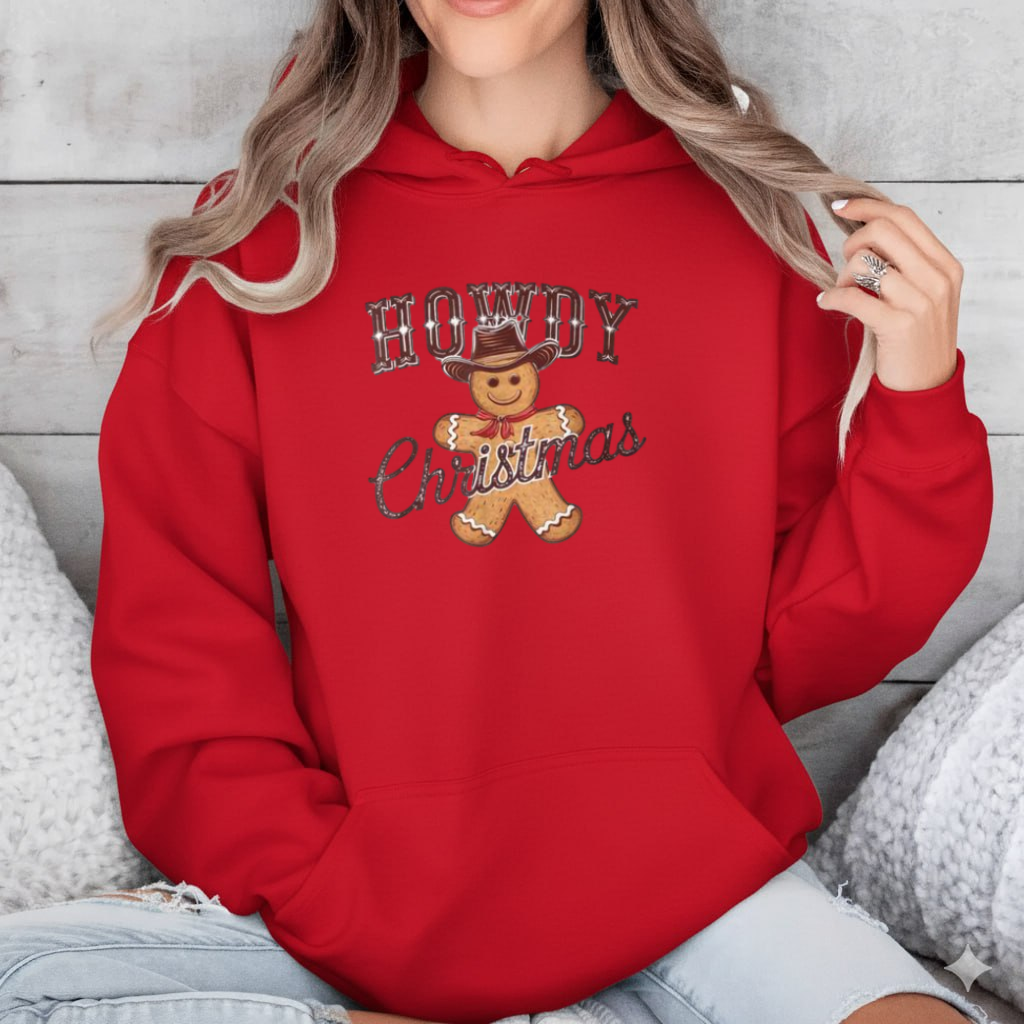 Howdy Gingerbread Cowboy Western Holiday Festive Country Style Hoodie ...