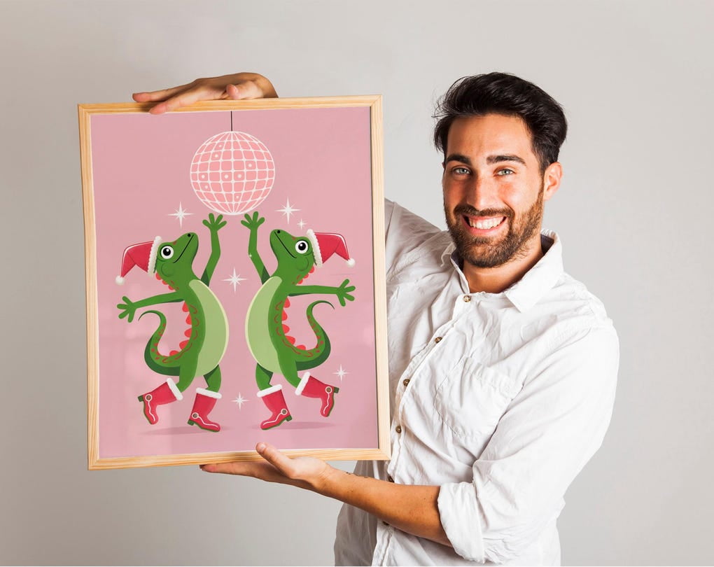 Howdy Partner Frog Art Print, Dancing Frog Aesthetic Wall Art, Pink And ...