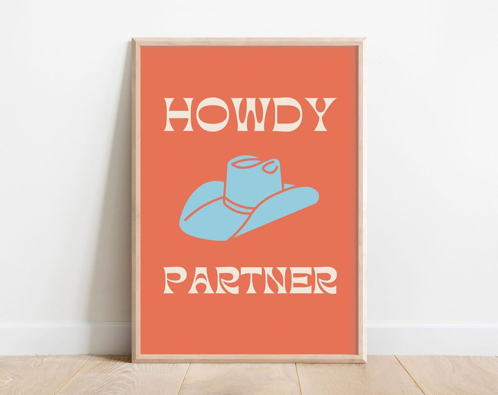 Howdy Partner Print, Kids Cowboy Hat Poster, Fun Wall Art, Cute Toddler ...