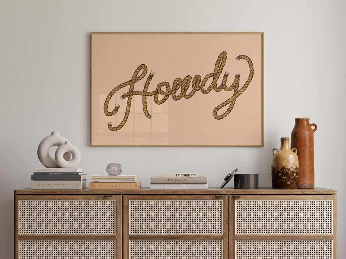 Howdy Rope Typography Print - Rustic Western Wall Art Farmhouse Country ...