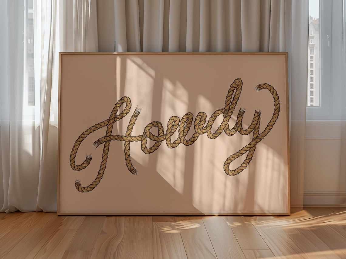 Howdy Rope Typography Wall Art - Western Rustic Decor - Cowboy Rope ...