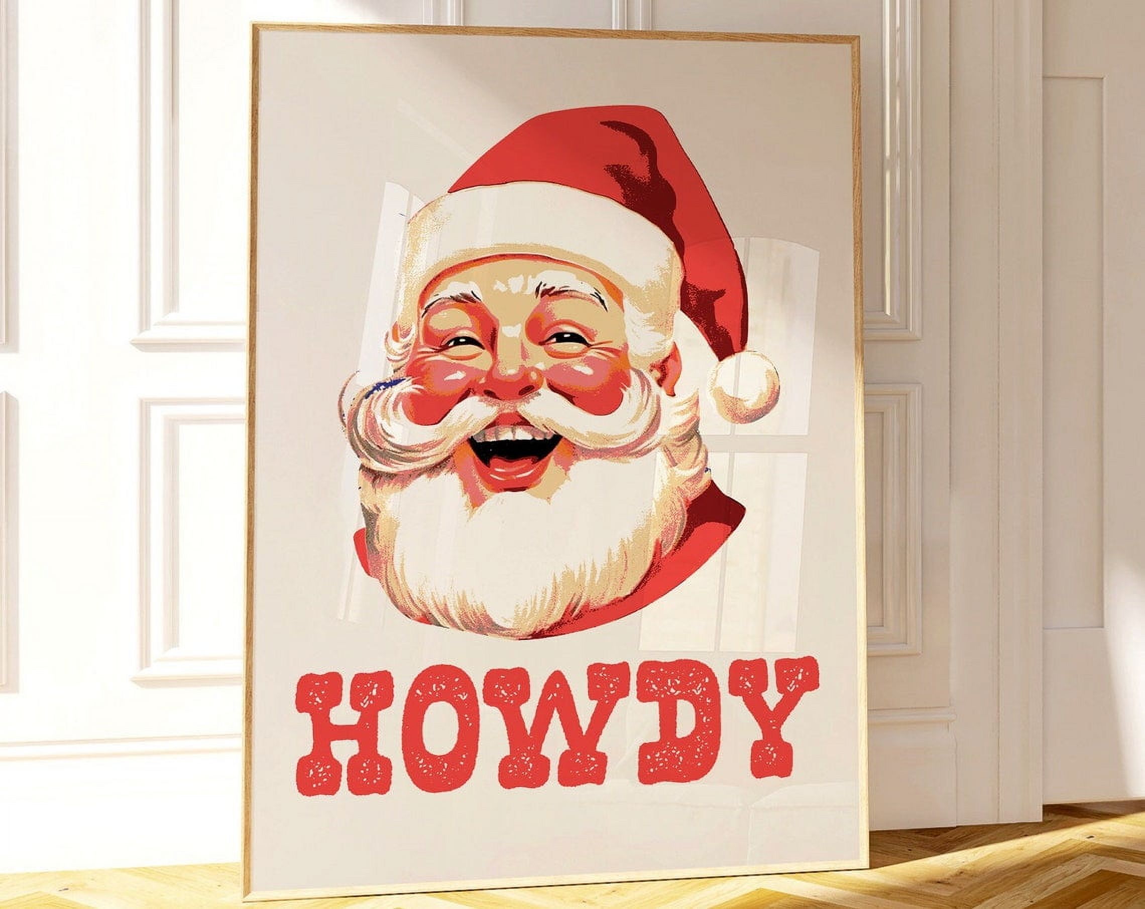 Howdy Santa Print, Western Wall Art, Cowboy Santa, Retro, Cowgirl Art ...