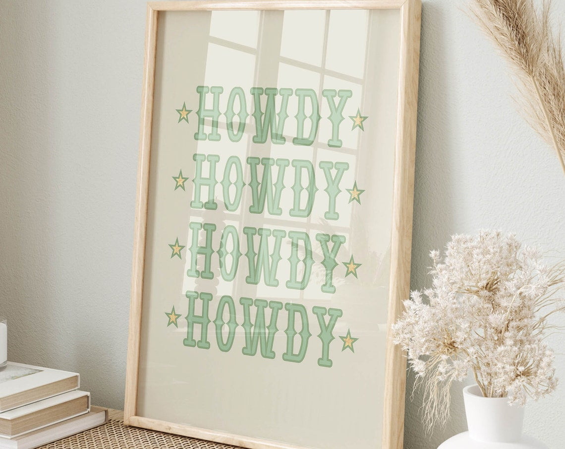 Howdy Typography Print Sage Green Wall Art Trendy Western Decor ...