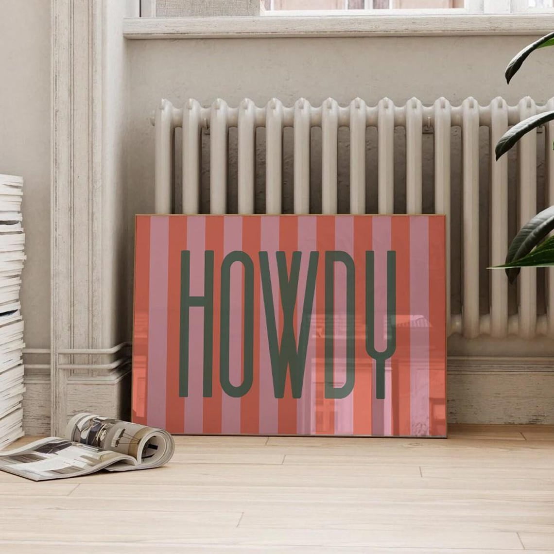 Howdy Wall Print, Retro Funky Wild West Poster, Colorful Maximalist ...