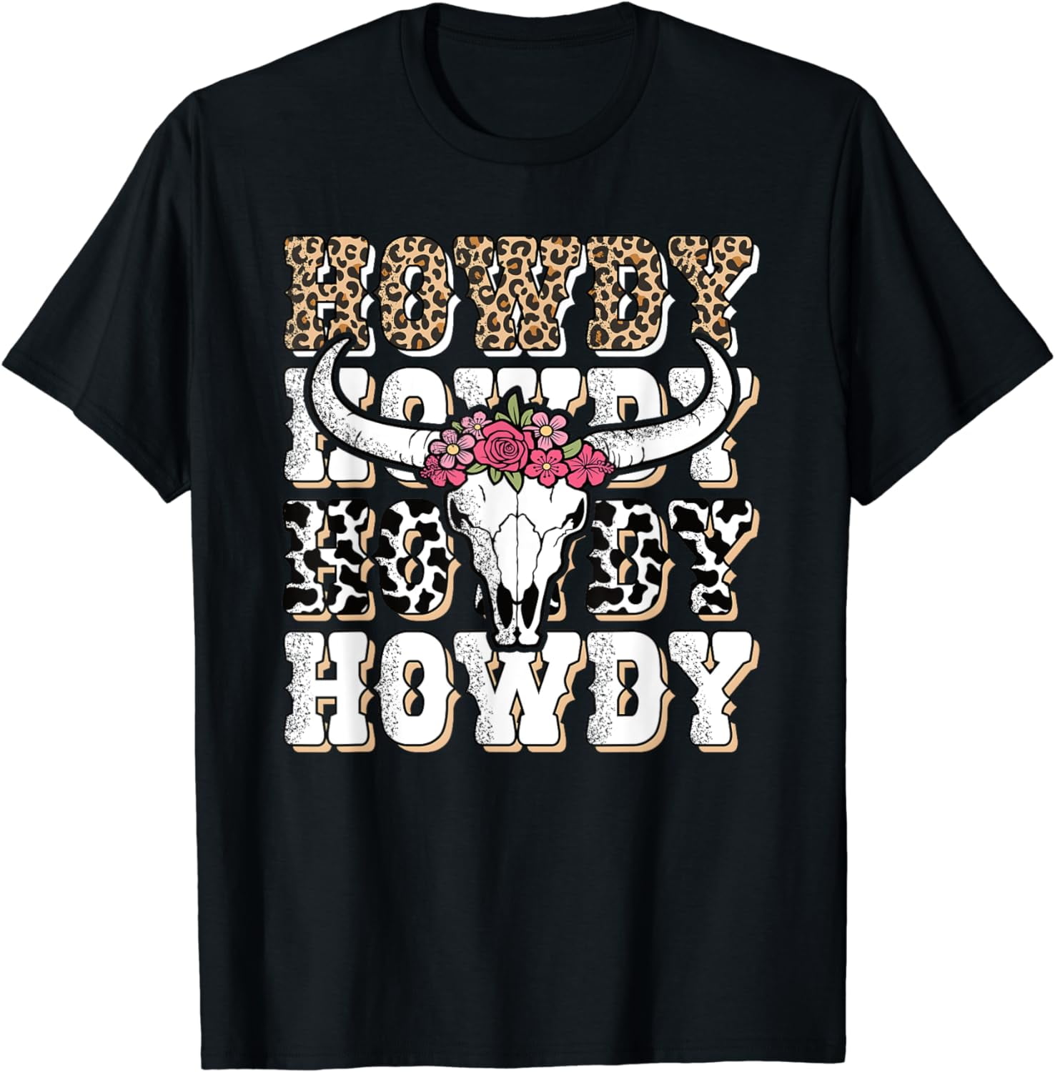 Howdy Western Country Southern Bull Skull Rodeo Pink Cowgirl T-Shirt ...