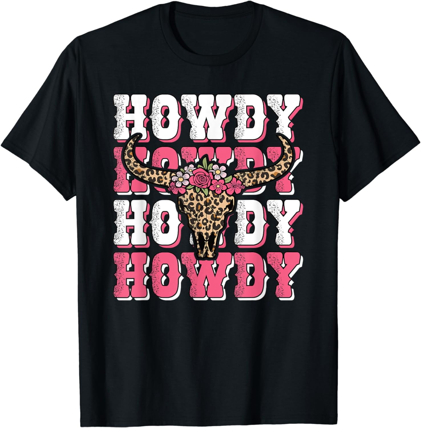Howdy Western Country Southern Bull Skull Rodeo Pink Cowgirl T-Shirt ...