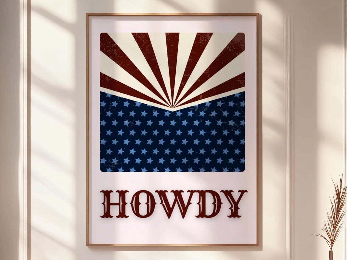 Howdy Western Retro Country with Desert Sunburst Cowboy Font Americana ...