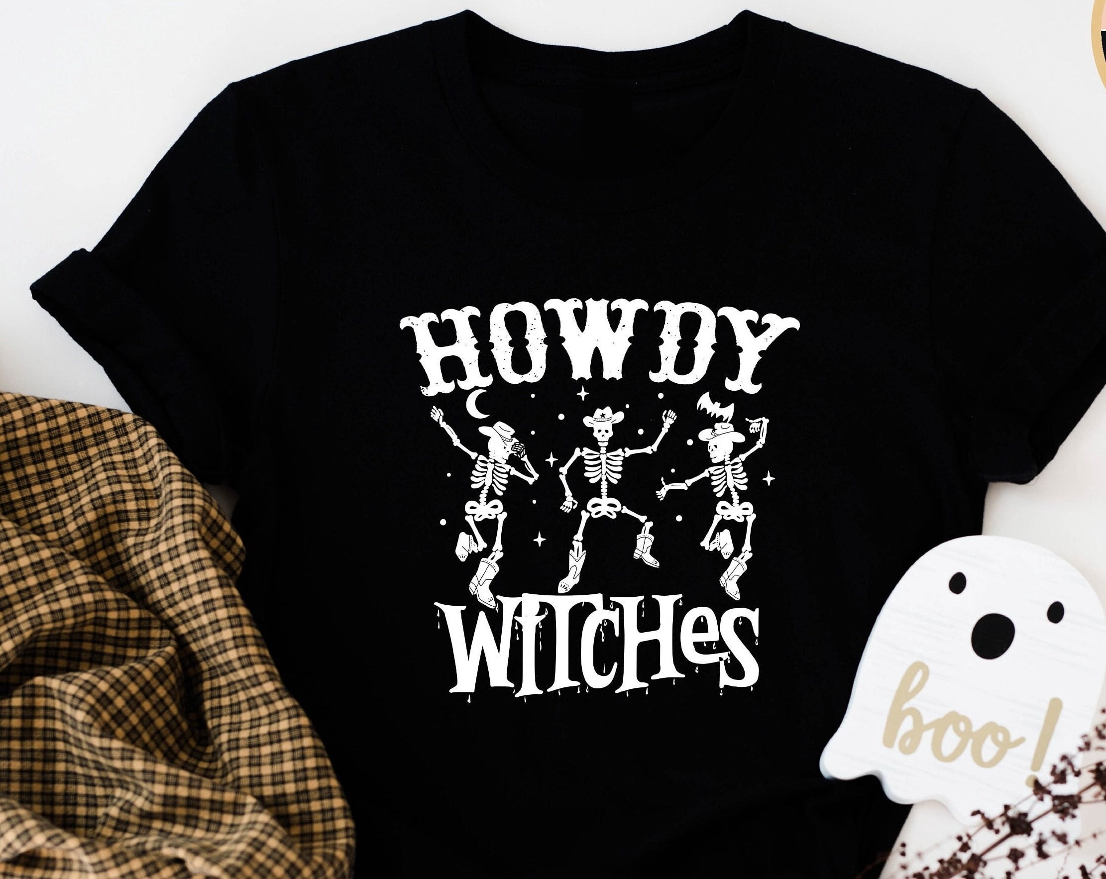 Howdy Witches Shirt - Cowboy Skeleton Halloween Tee - Funny Western ...