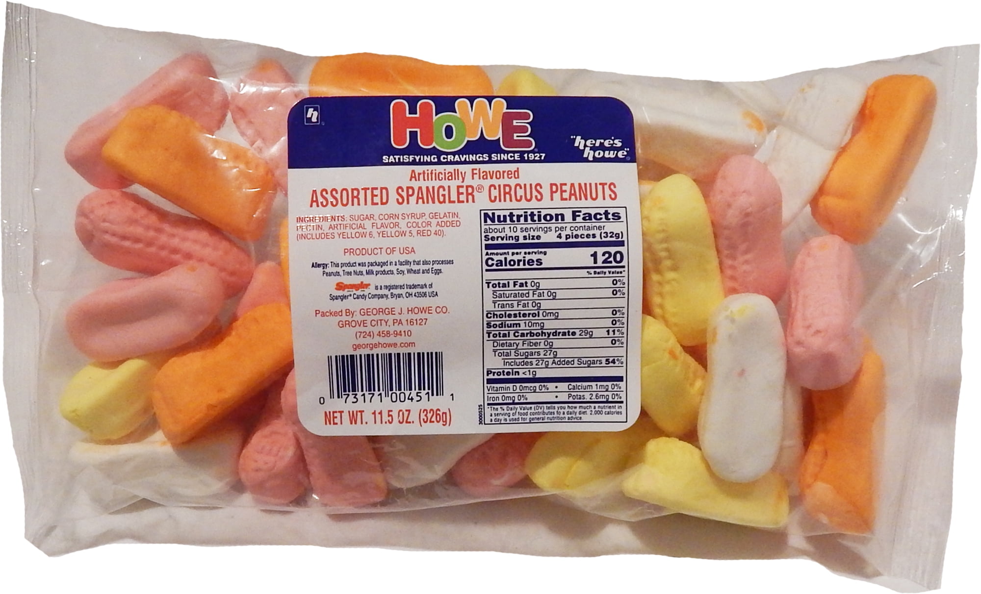 Howe Assorted Spangler Circus Peanuts, Chewy Candy 11.5 oz Bag ...