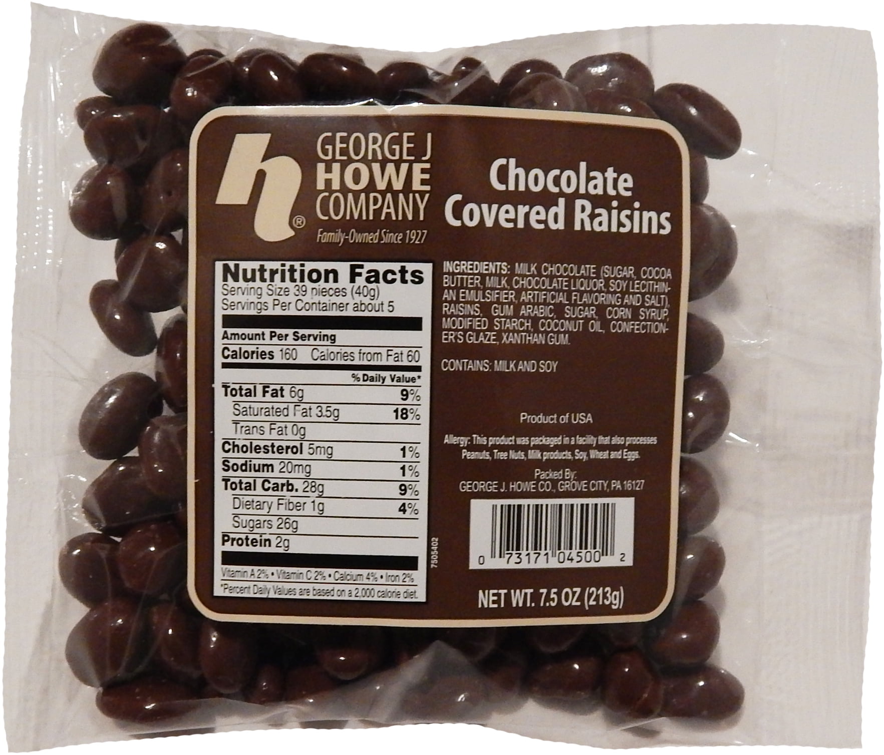 Howe Chocolate Chovered Rasins Cocolate Candy, 7.5 oz, Bag - Walmart.com