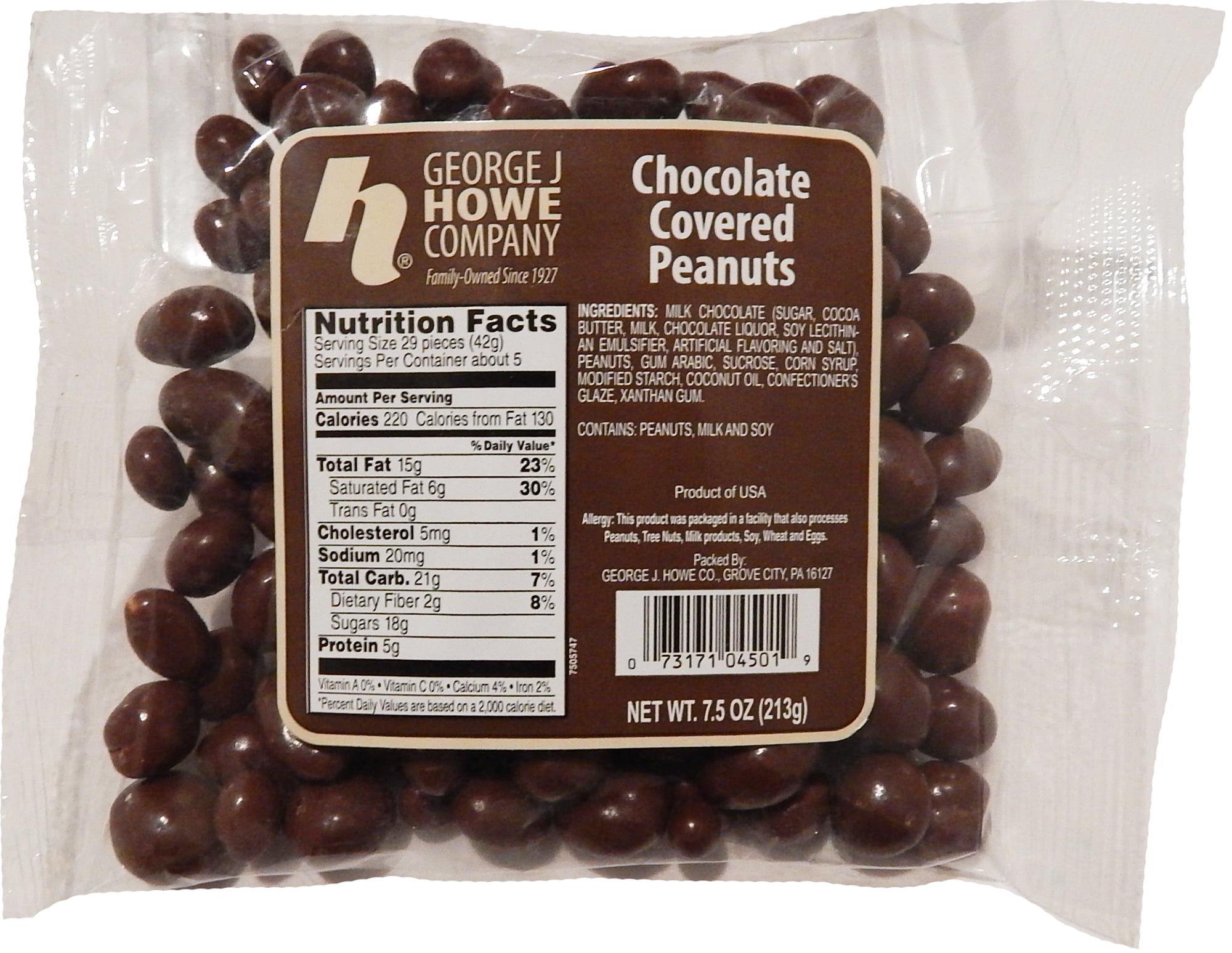 Howe Chocolate Covered Peanuts Chocolate Covered Nuts, 7.5 oz, Bag ...