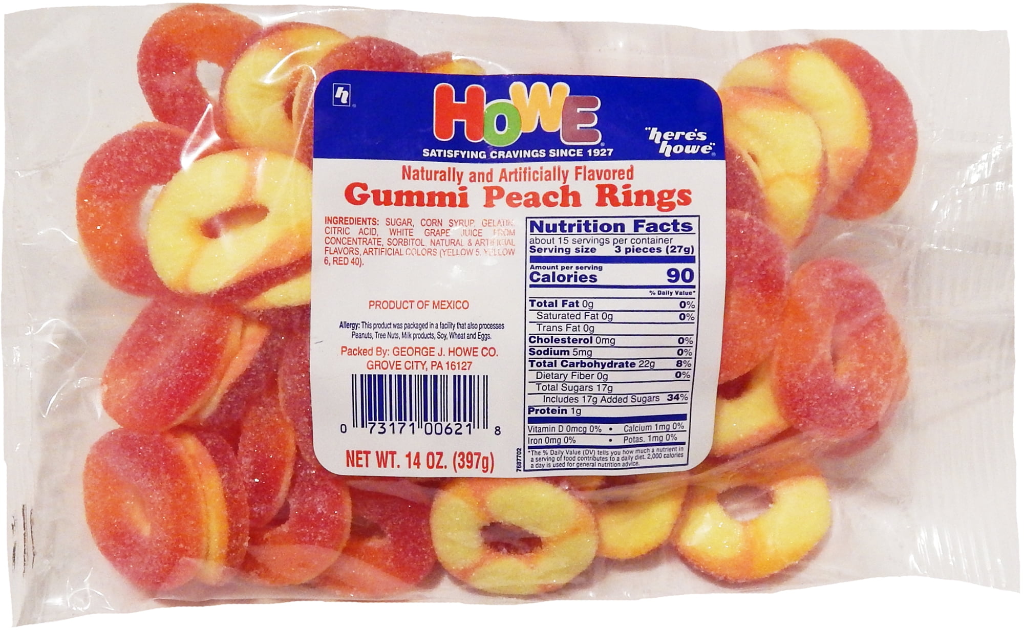 Howe Gummi Peach Rings, Gummy Candy 14 oz Bag - Walmart.com