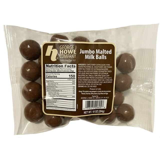 Howe Jumbo Malted Milk Balls Chocolate Candy, 10 oz, Bag - Walmart.com