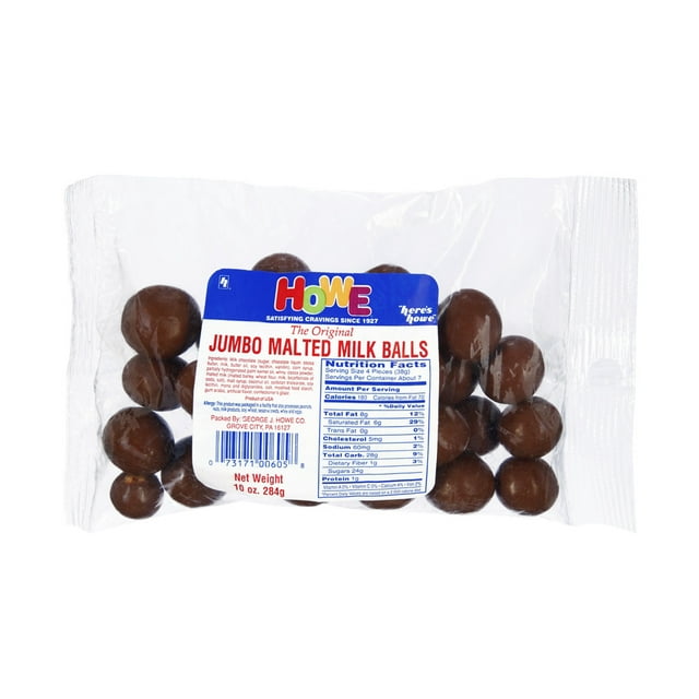 Howe Jumbo Malted Milk Balls, Chocolate Candy 10 oz Bag - Walmart.com