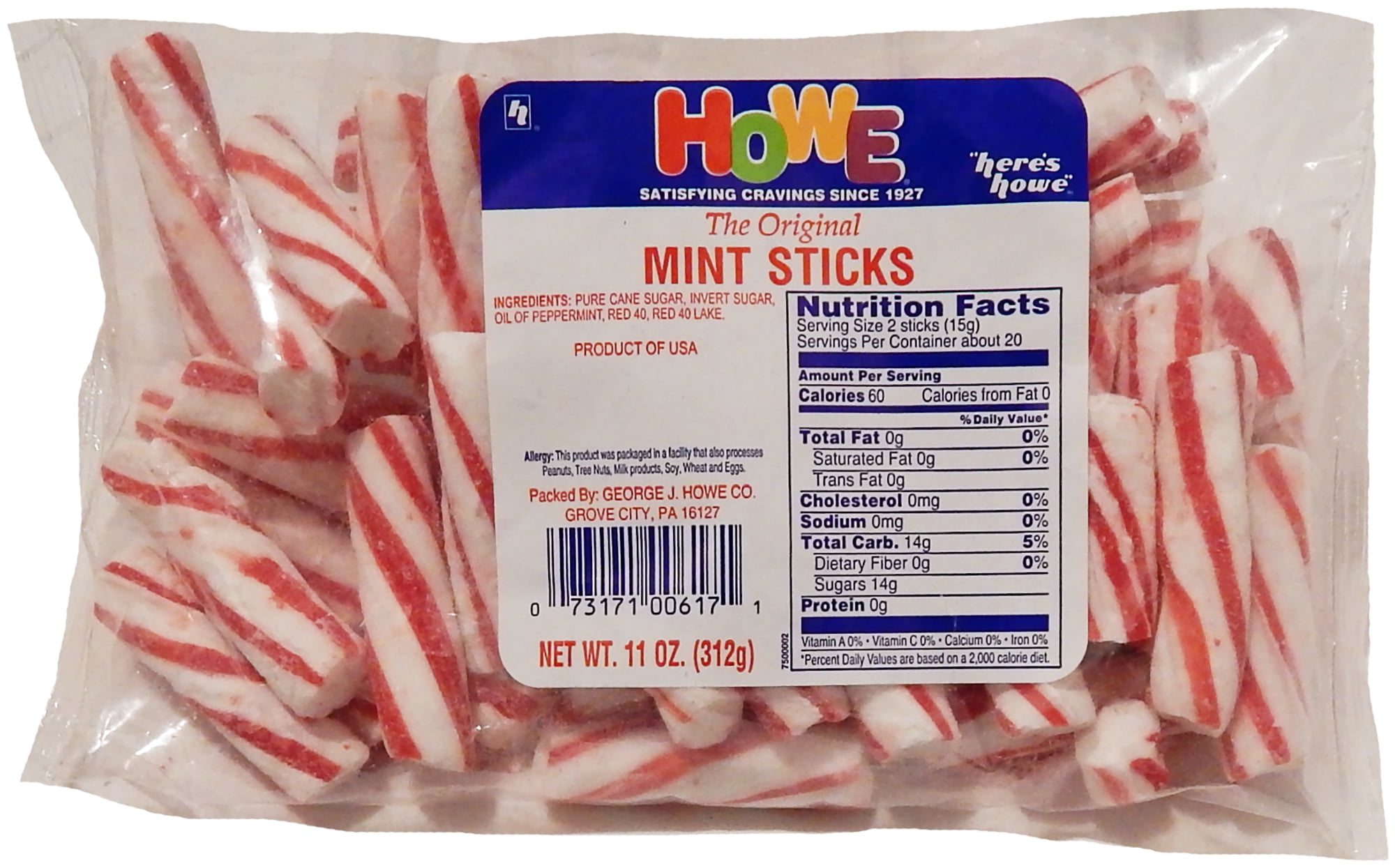 Howe Mint Sticks, Mint Candy 11 oz Bag - Walmart.com
