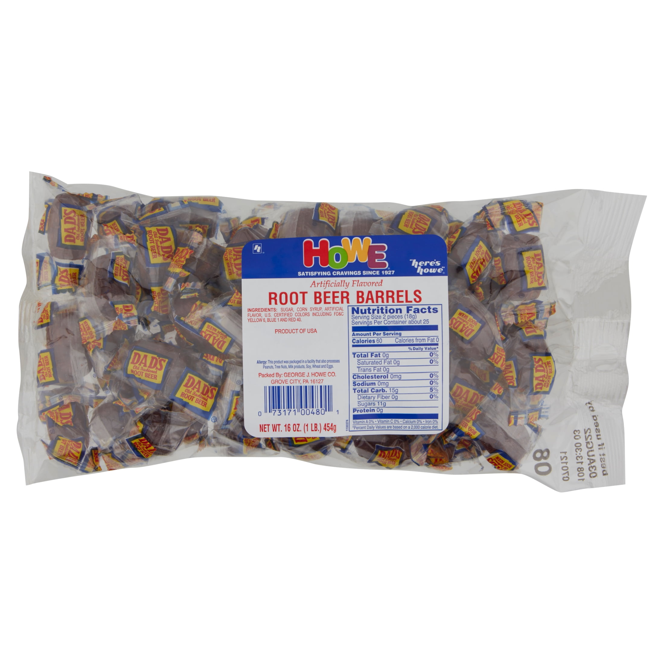 Howe Root Beer Barrels Hard Candy 16 oz Bag Traditional Barrel Shape ...