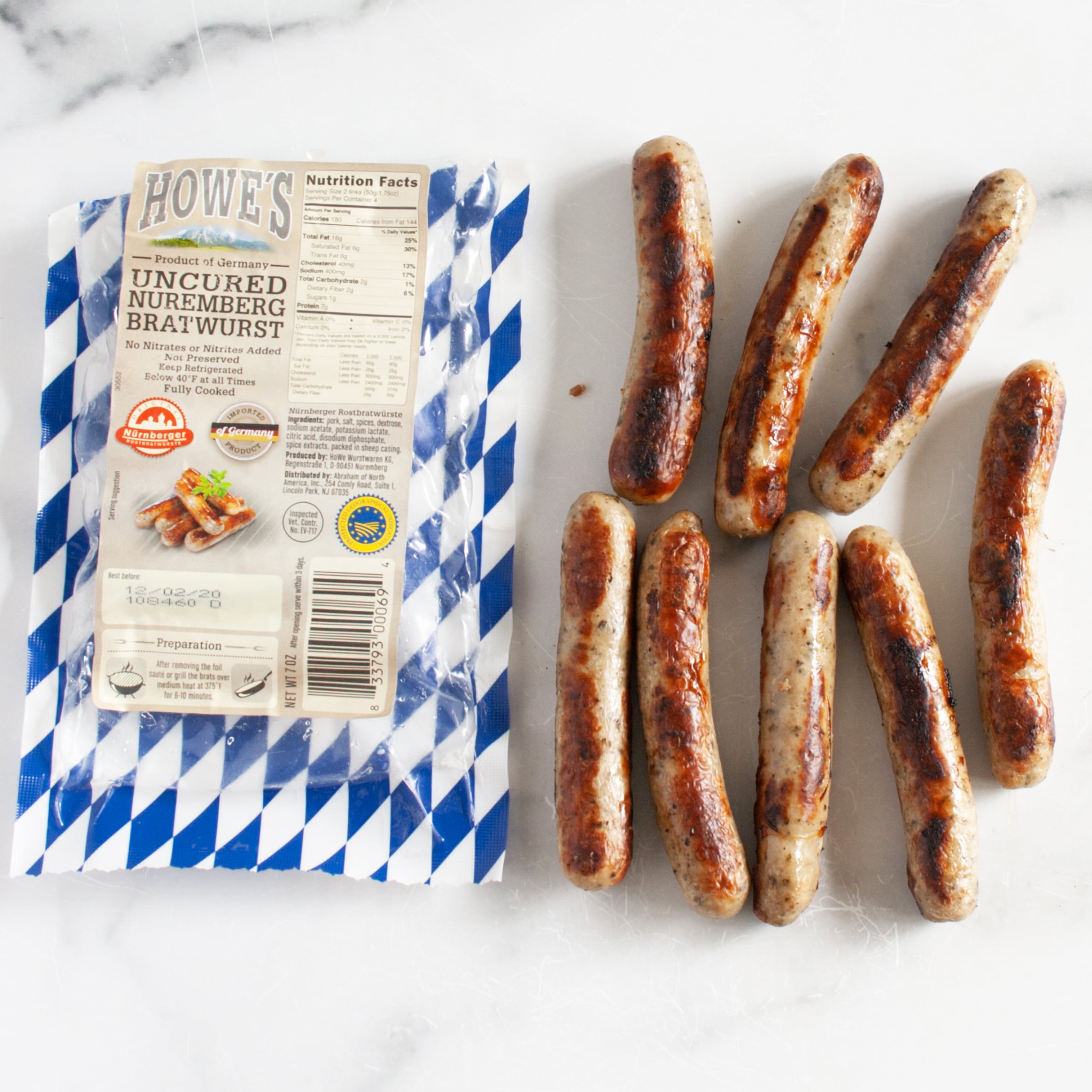 Howe's Uncured Nuremberg Bratwurst IGP (Bavarian Breakfast Links) (7 ...