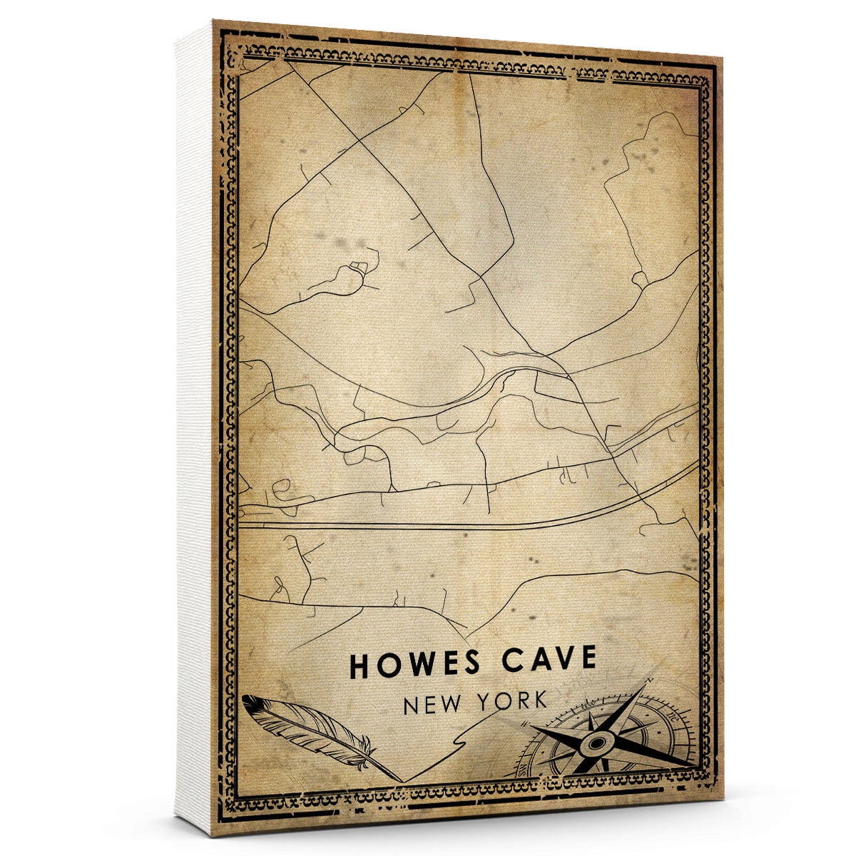 Howes Cave Vintage Map Prints Canvas, New York Map Art Canvas, Canvas ...