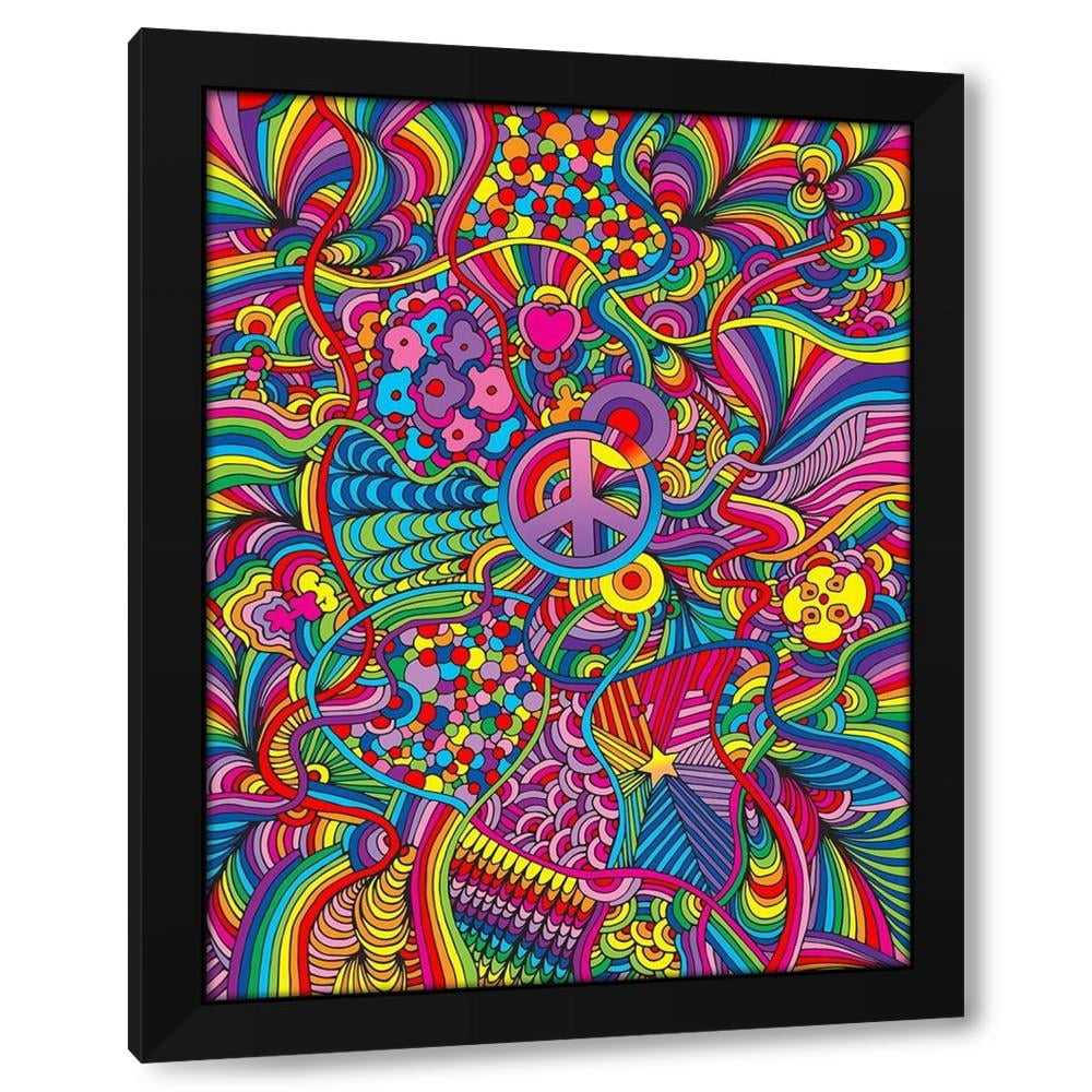 Howie Green 12x14 Black Modern Wood Framed Wall Art Titled - Peace Sign ...