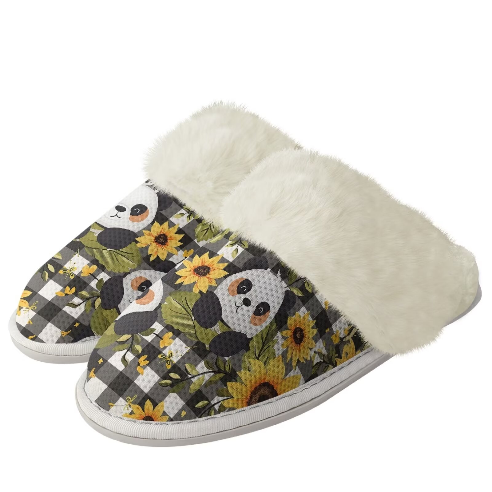 Chririnla Cute Panda Plush Slippers for Women Indoor Black & White ...