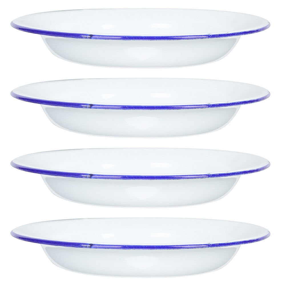 WRISTBIQUE Enamelware Plate Enamel Plates White 4Pcs 6.3X6.3X1.2In ...