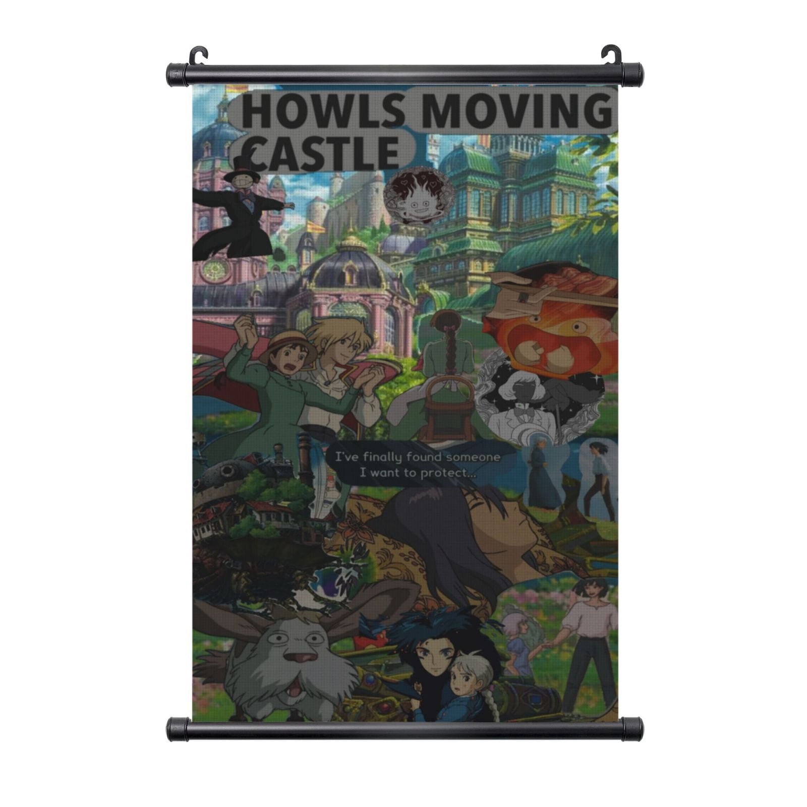 Howl'S Moving Castle Hanging Poster, Black Plastic Shaft Wall Hanging ...