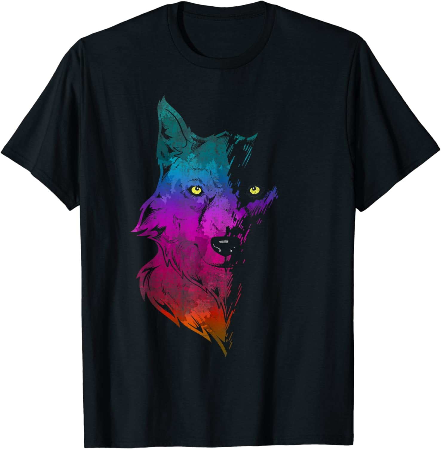Howl Wildlife Forest Animal Predator Portrait Colorful Wolf T-Shirt ...