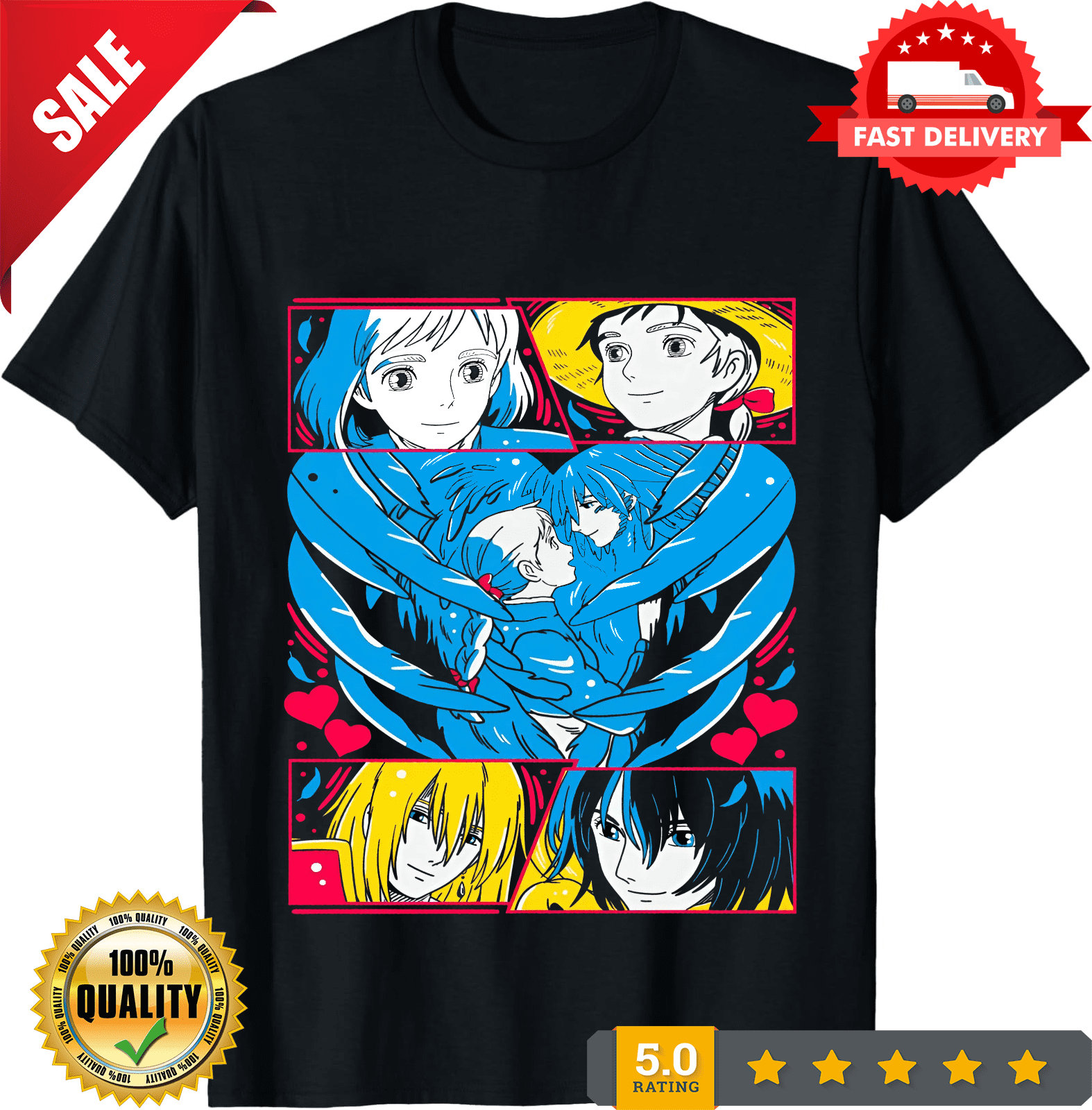 Howl and Sophie T-shirt Howl's Moving Castle Hayao Miyazaki Anime Gifts ...
