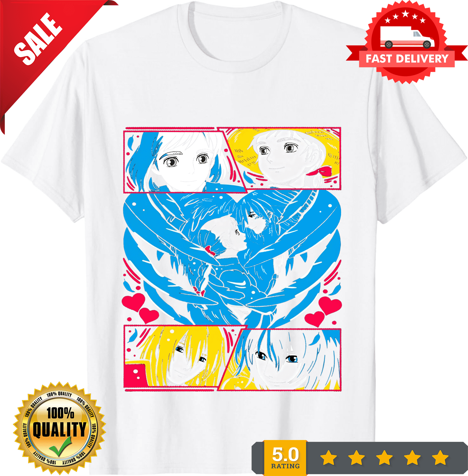 Howl and Sophie T-shirt Howl's Moving Castle Hayao Miyazaki Anime Gifts ...
