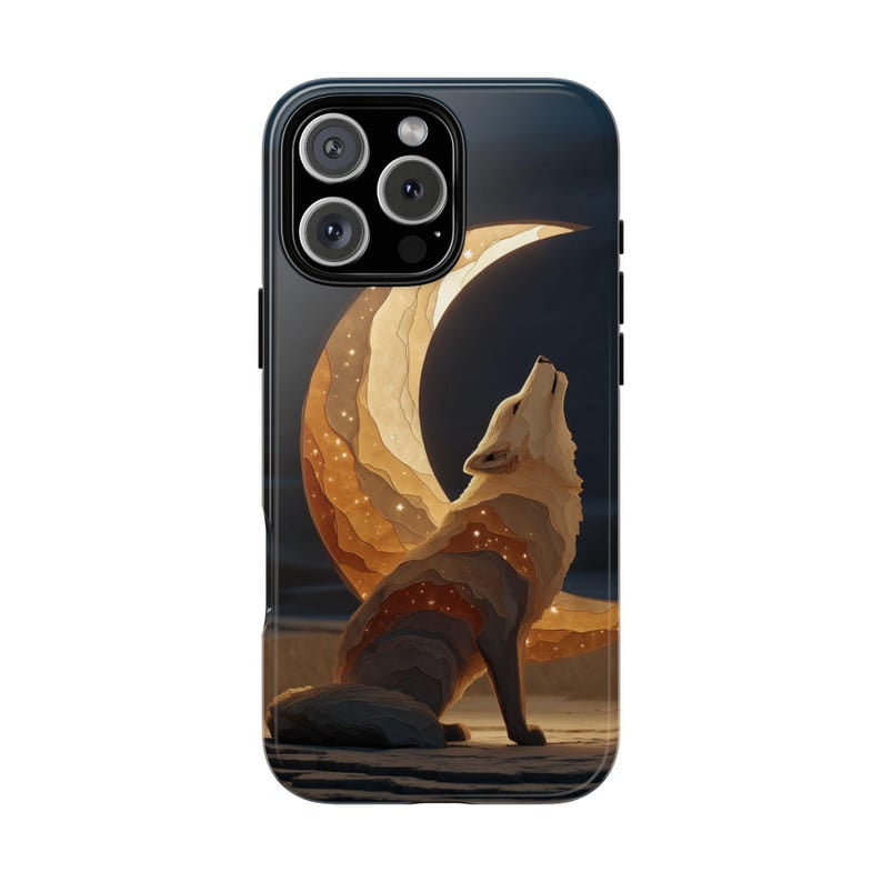 Howling Coyote Under Crescent Moon Night Scene Wildlife Artwork Phone ...