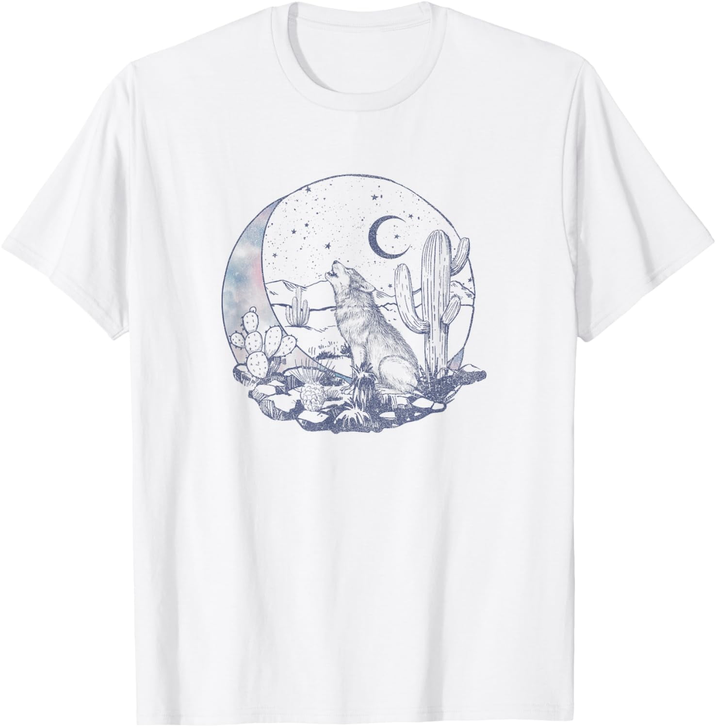 Howling Moon Desert Night Celestial Circle T-Shirt men and women can ...