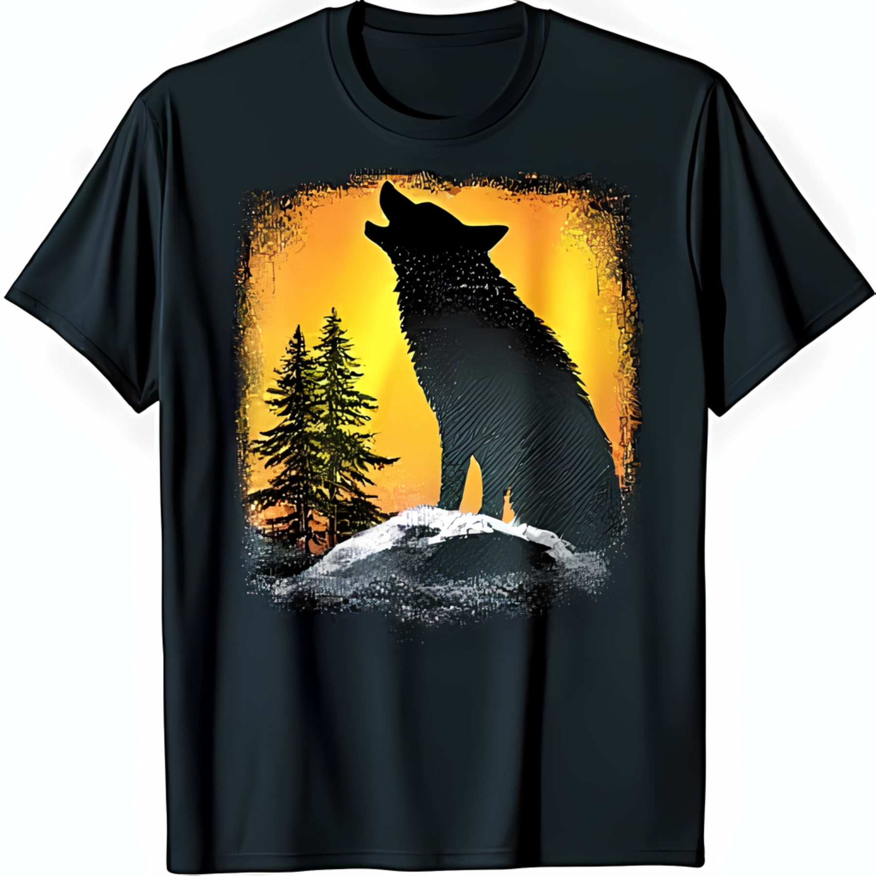 Howling T-Shirt with Vibrant Sunset & Pine Trees - Walmart.com