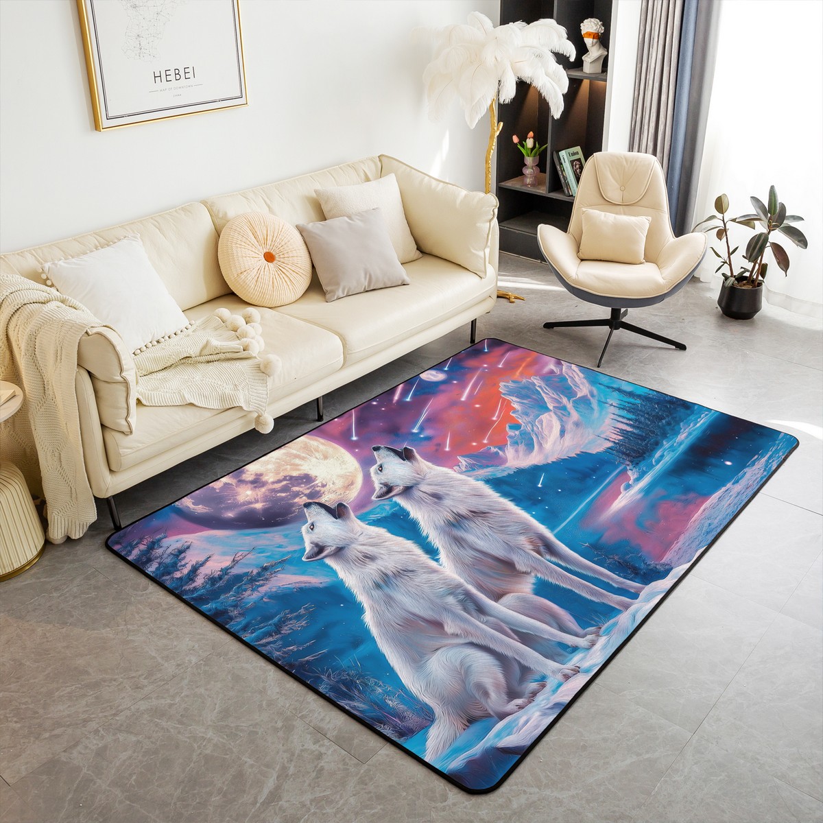 Howling Wolf Area Rug 5x6'6''with Non Slip Rugs,Snow Wolves Family Home ...