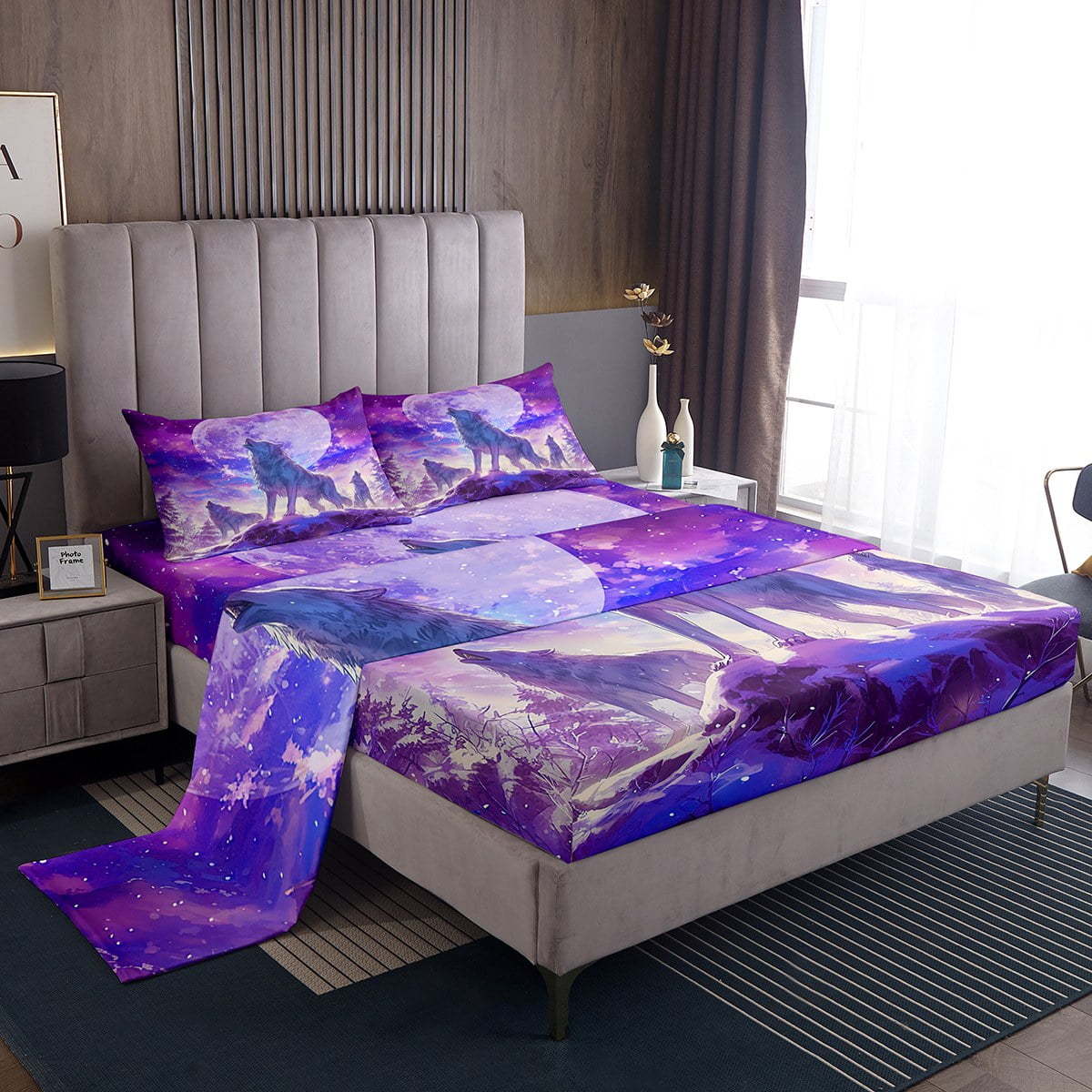 Howling Wolf Bed Sheets Set Winter Wolves On The Snow Mountain Sheets ...