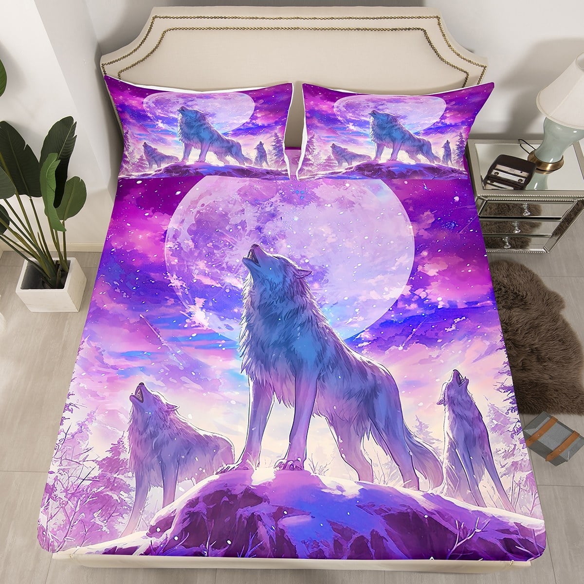 Howling Wolf Bed Sheets Winter Wolves On The Snow Mountain Bedding Set ...