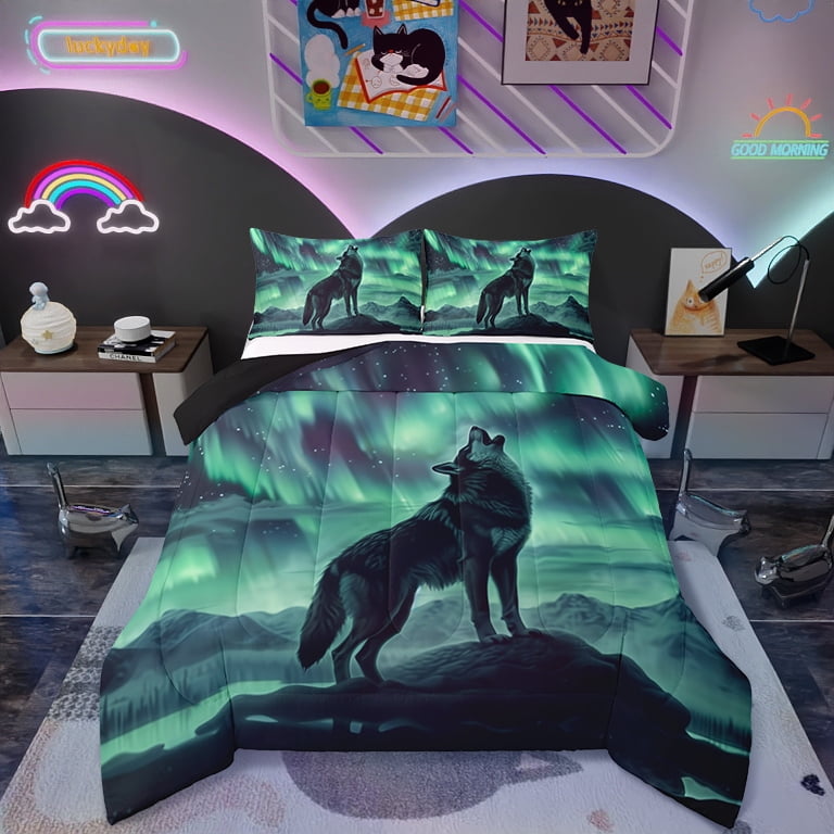 Howling Wolf Bedding Full Size,Northern Lights Aurora Comforter Set ...