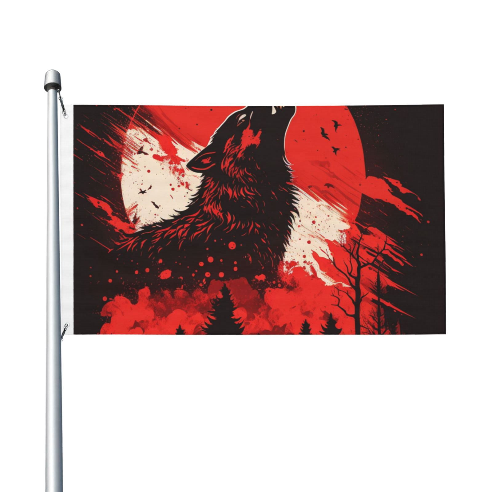Howling Wolf Blood Red Moon Cool Flag 3X5 Ft Garden Yard House Flags ...