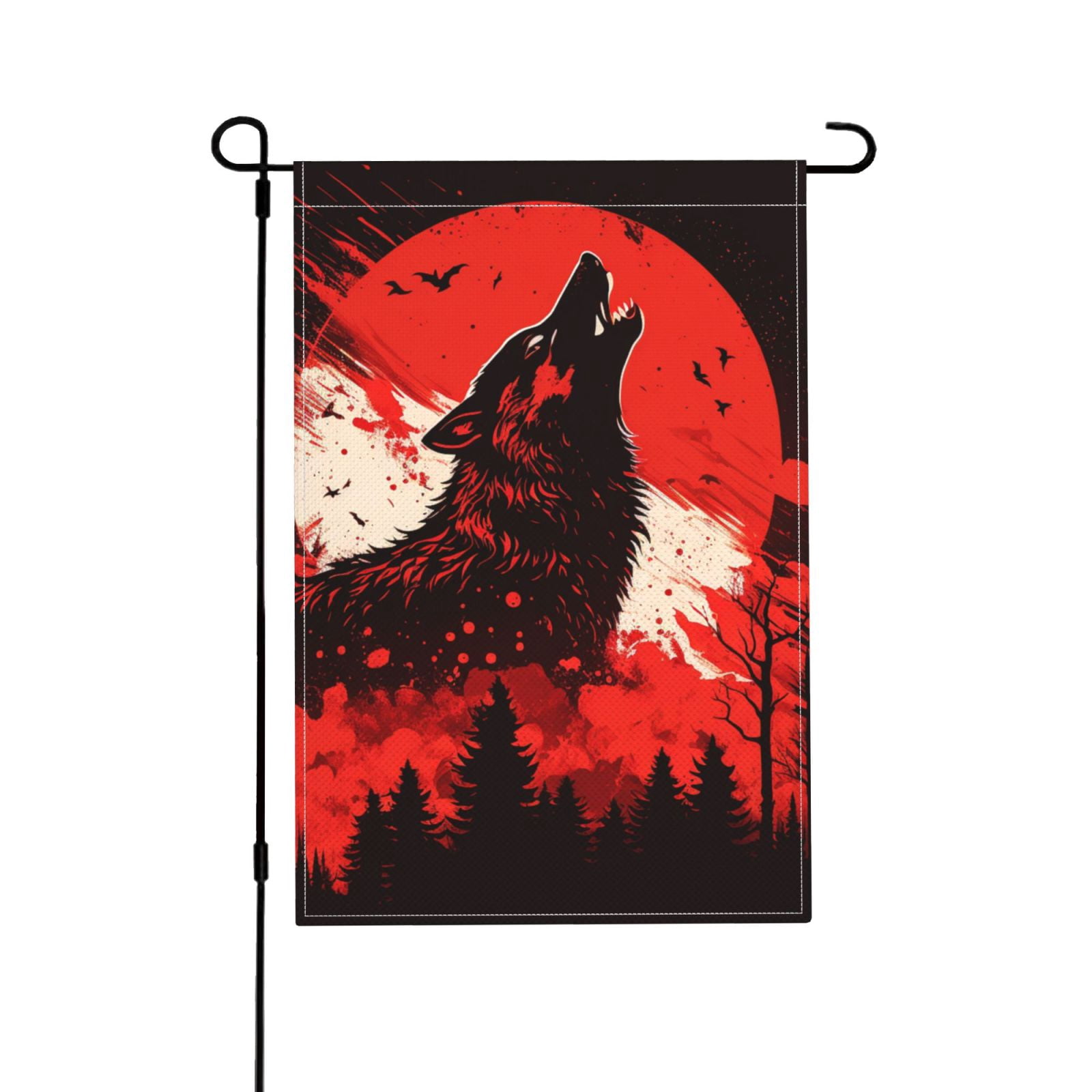 Howling Wolf Blood Red Moon Cool Garden Flag Outdoor House Flags 12 X ...