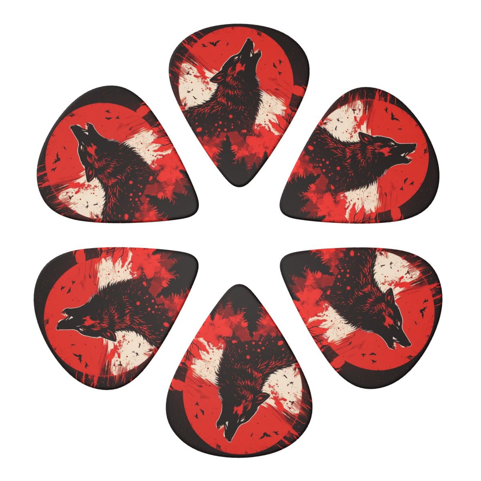 Howling Wolf Blood Red Moon Cool Guitar Pick 6 Pack for Bass Acoustic ...