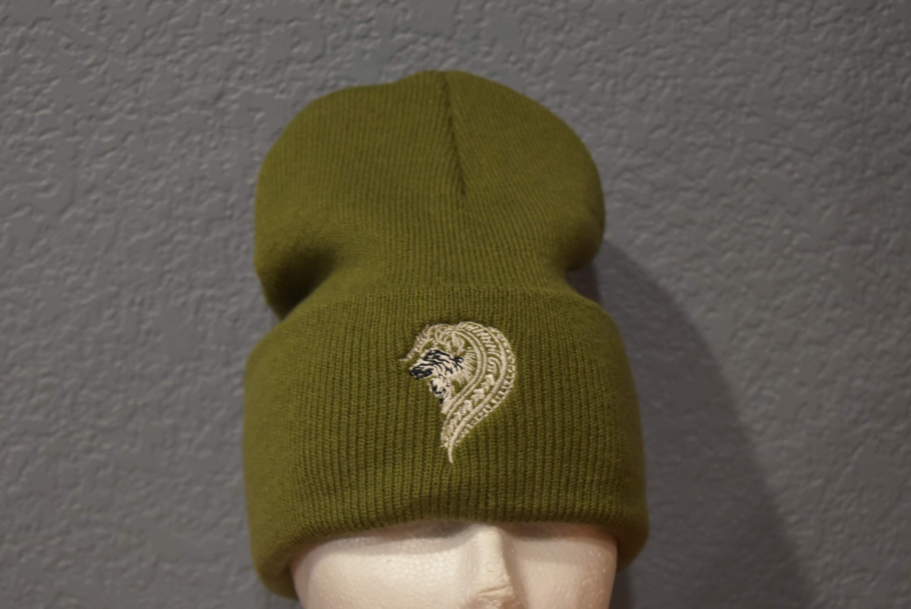 Howling Wolf Clothing Cold Weather Hat Tribal Wolf - Olive_Green ...