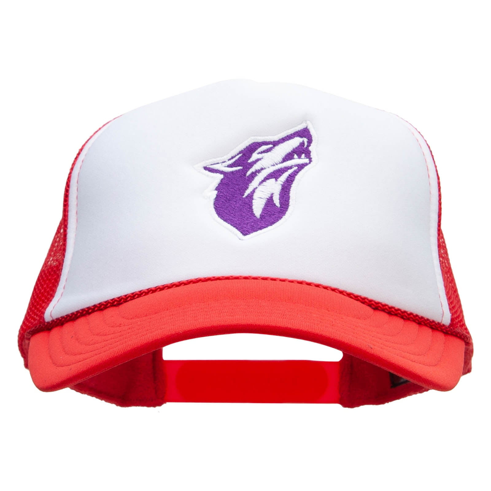 Howling Wolf Embroidered Two Tone Polyester 5 Panel Foam Front Mesh Back Cap - White Red OSFM ...