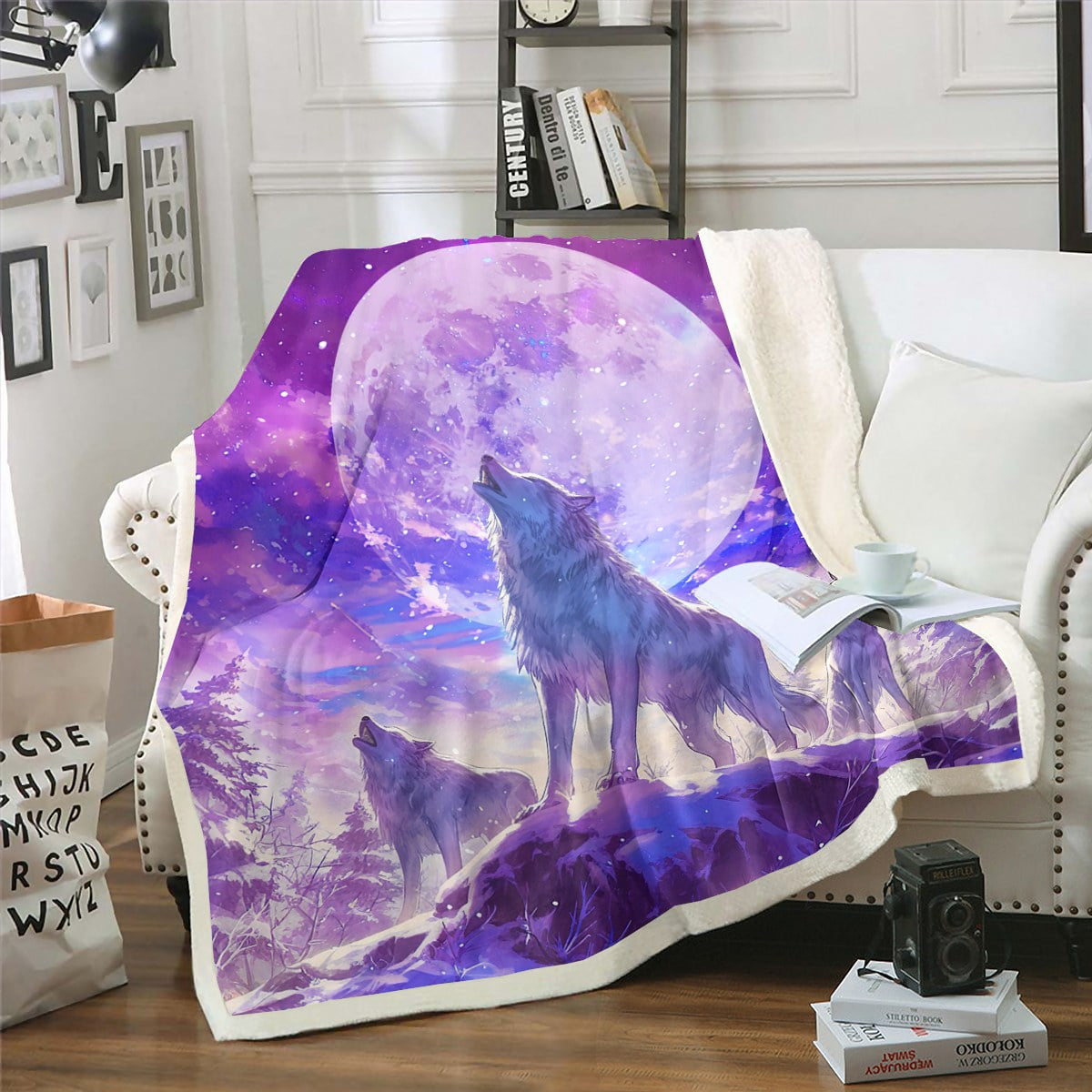 Howling Wolf Fleece Blanket Winter Wolves On The Snow Mountain Fuzzy ...