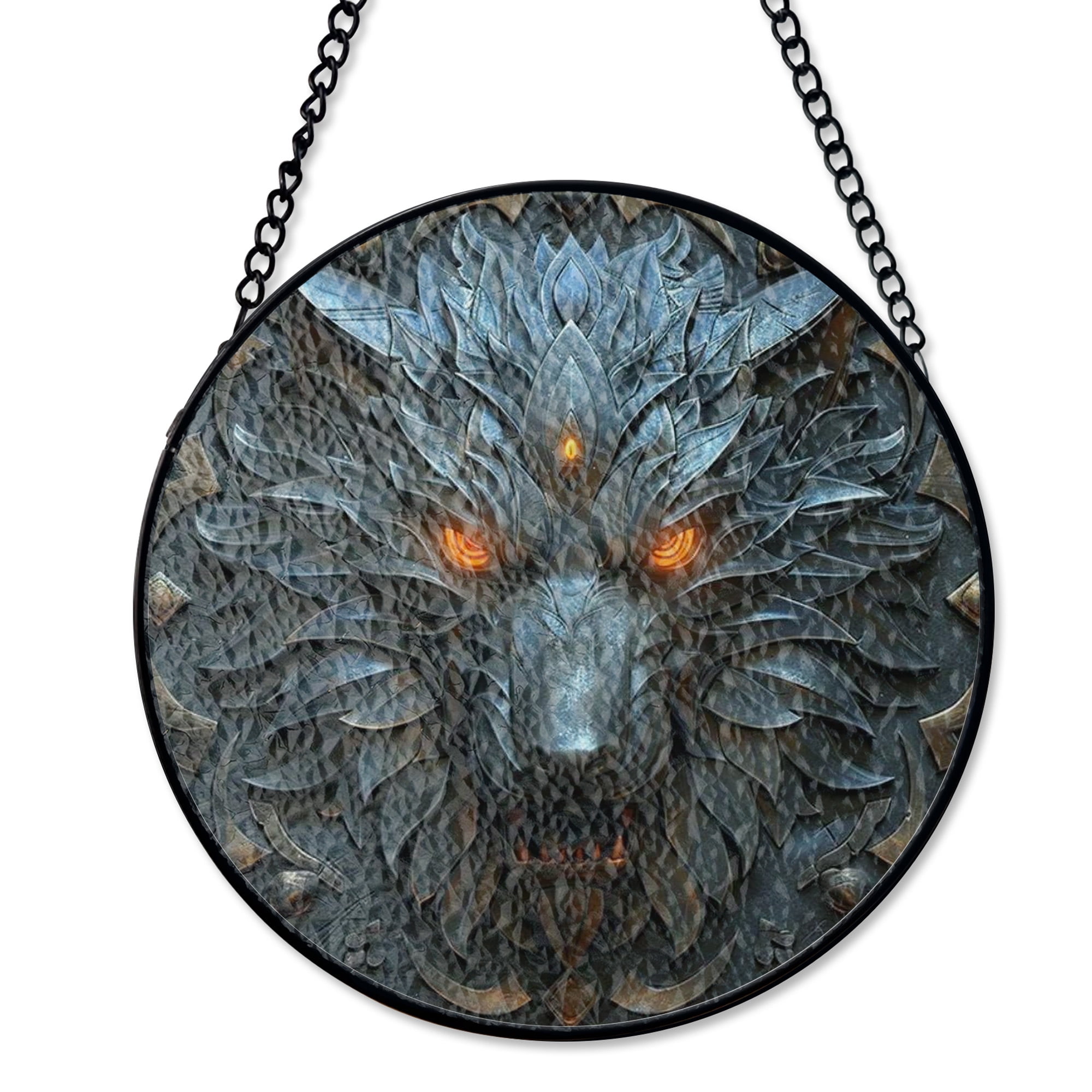 Howling Wolf Forest Wildlife Stained Glass Suncatcher Rustic Cabin Man ...