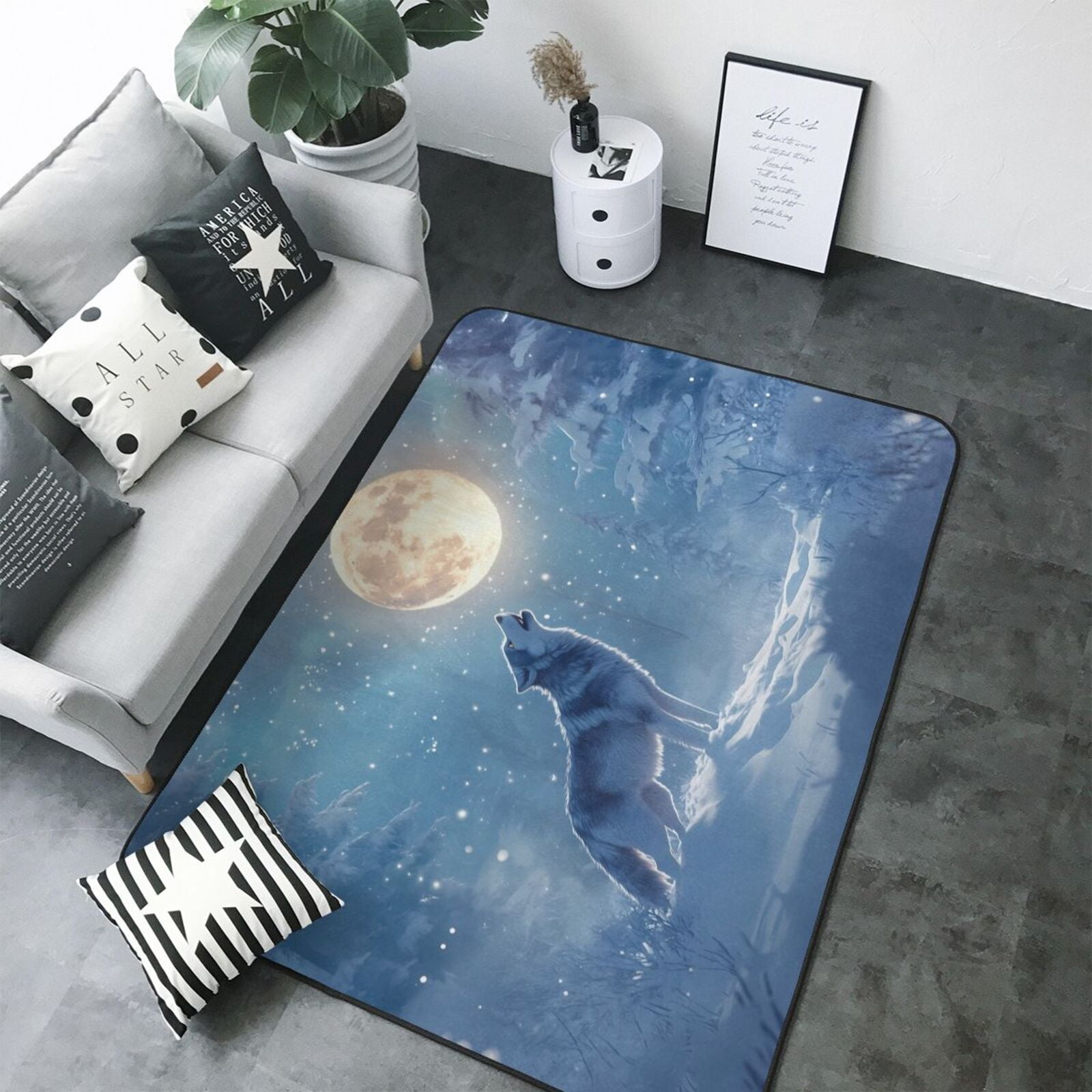 Howling Wolf Full Moon Area Rugs for Living Room Bedroom, 5x7 Soft ...