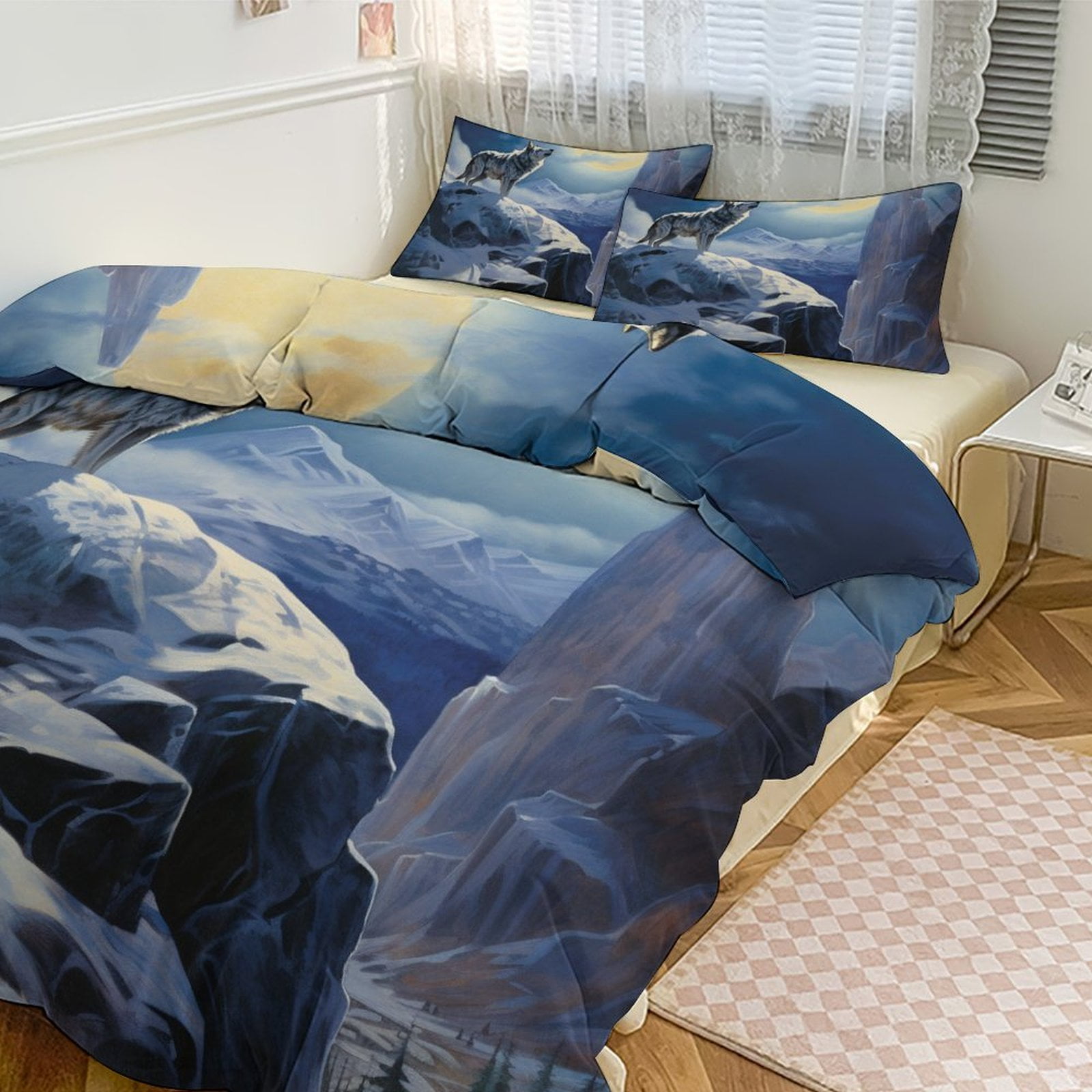 Howling Wolf Full Moon Bedding Sets Twin Duvet Cover 3 Piece Cute Bed ...