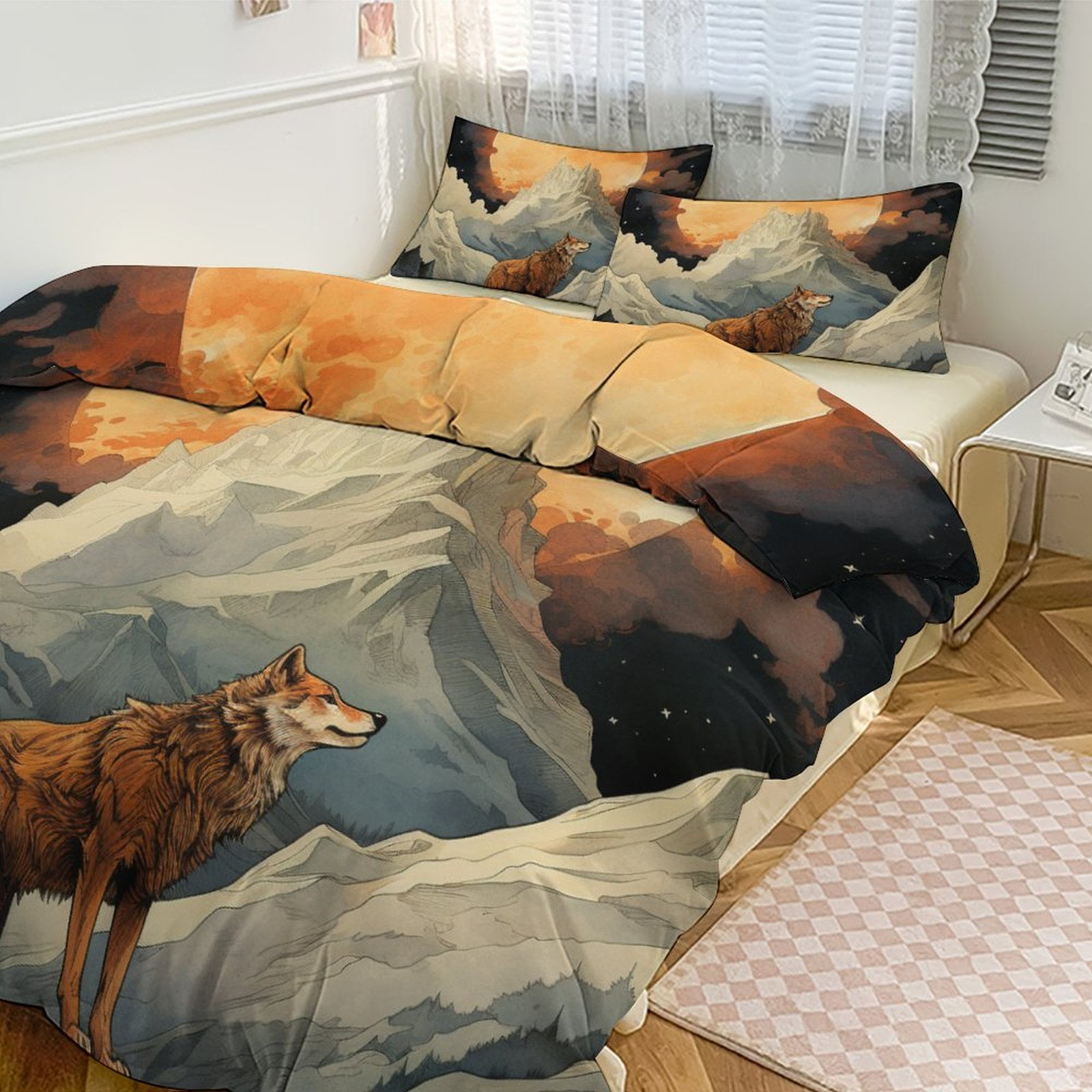 Howling Wolf Full Moon Bedding Sets Twin Duvet Cover 3 Piece Cute Bed ...