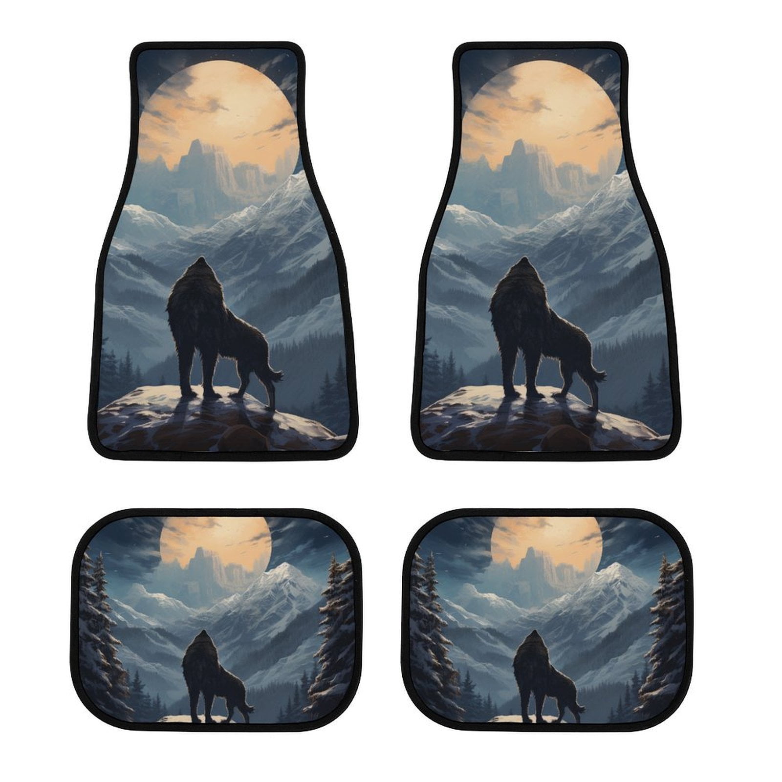 Howling Wolf Full Moon Car Floor Mats, Anti-Slip Rubber Backing Cars ...
