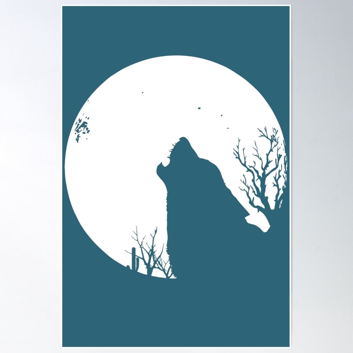 Howling Wolf + Full Moon Desert Nights Poster Wall Art, Modern Wall ...